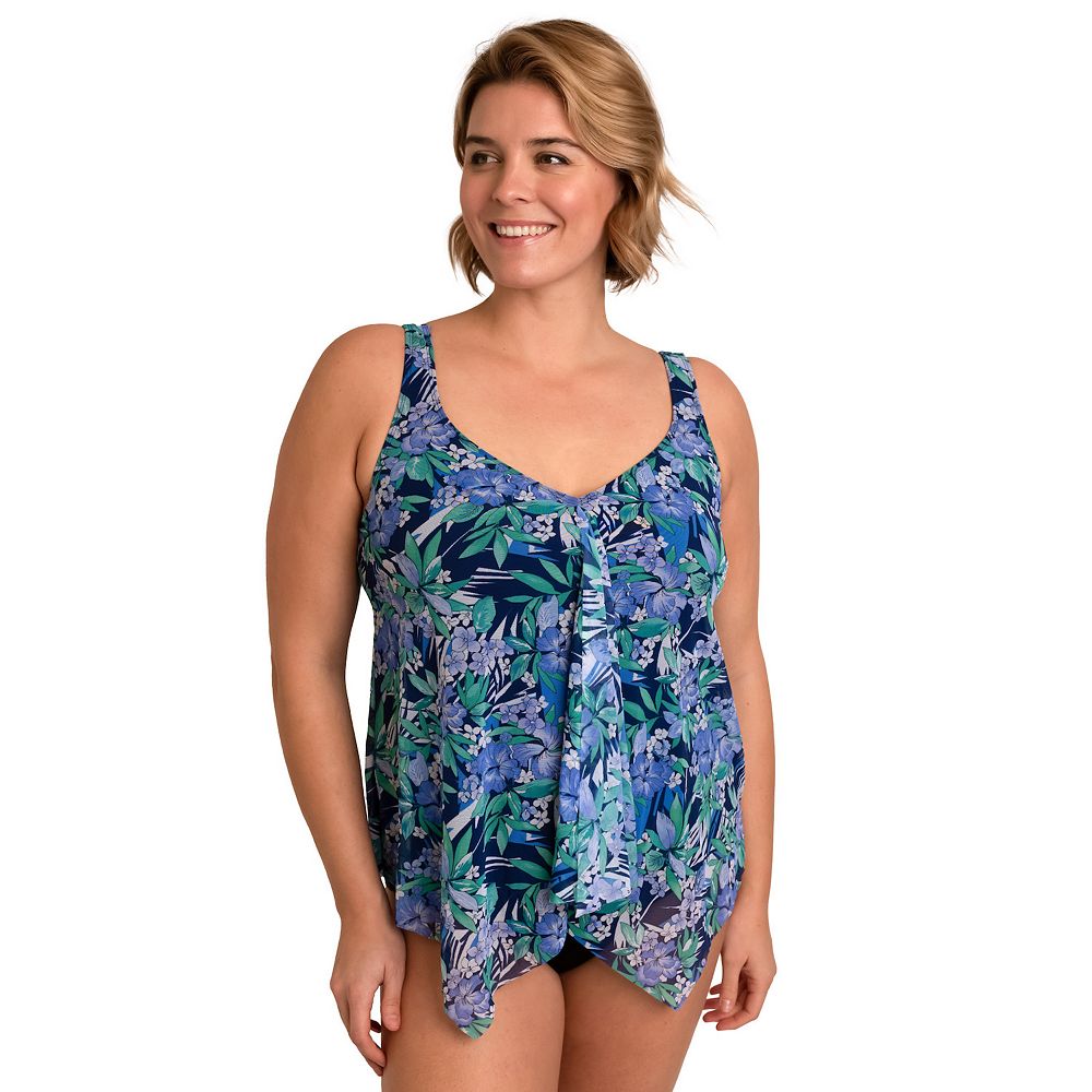 Plus Size A Shore Fit Kofi Mesh Tummy Solutions Handkerchief Swim Top