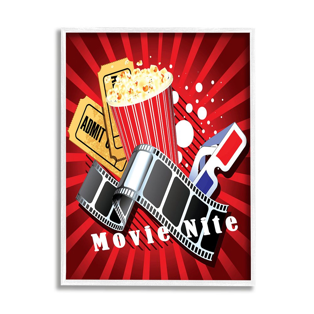 Stupell Home Decor Movie Nite Vintage Cinema Popcorn Framed Wall Art
