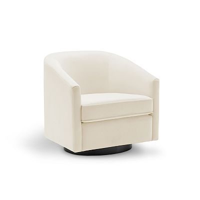 eLuxury Cream Velvet Barrel Swivel Accent Chair Ivory