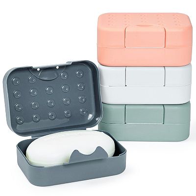 4 pk Soap Holder Travel Cases Plastic Portable Soap Saver Set 4 Colors