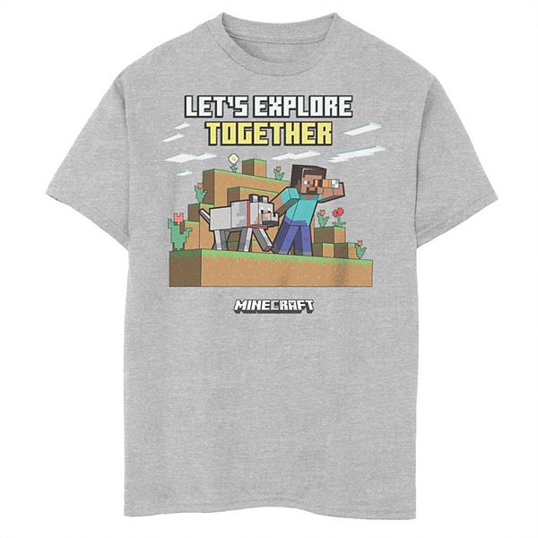 Boys 8-20 Minecraft Steve Dog Let's Explore Together Graphic Tee
