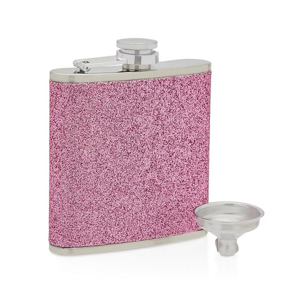 6oz Glitter Pink Stainless Steel Flask with Funnel for Women's Purse ...
