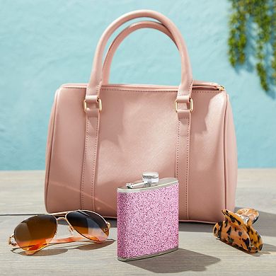 6oz Glitter Pink Stainless Steel Flask with Funnel for Women's Purse ...