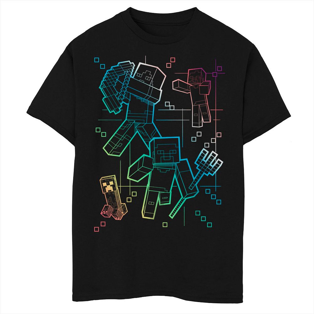 Boys 6-20 Minecraft Alex Steve Creeper Zombie Gradient Lines Graphic Tee