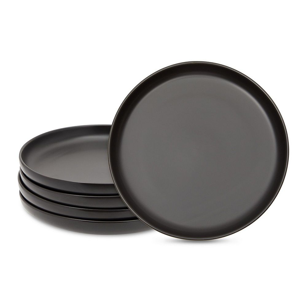 Black Ceramic Dinner Plates, Set Of 4 Serving Dinnerware Dishes (8 Inches)