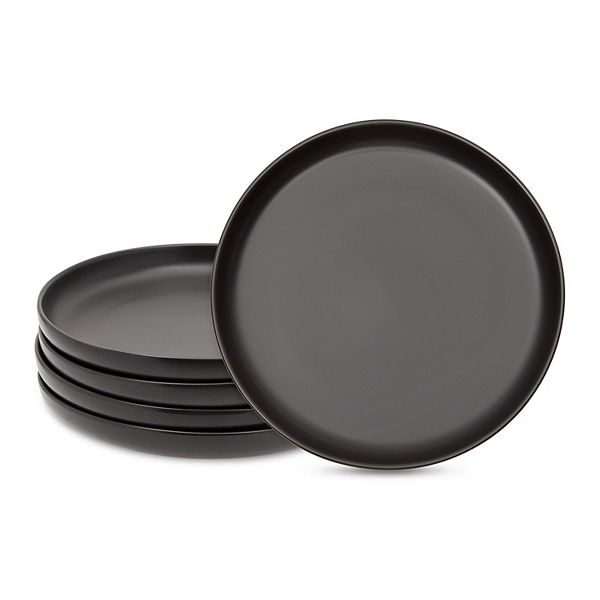 Black Ceramic Dinner Plates, Set Of 4 Serving Dinnerware Dishes (8 Inches)