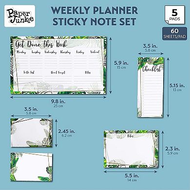 Set of 5 Sticky Note: Weekly Plan Pad, Checklist, Note Pads, Tropical ...