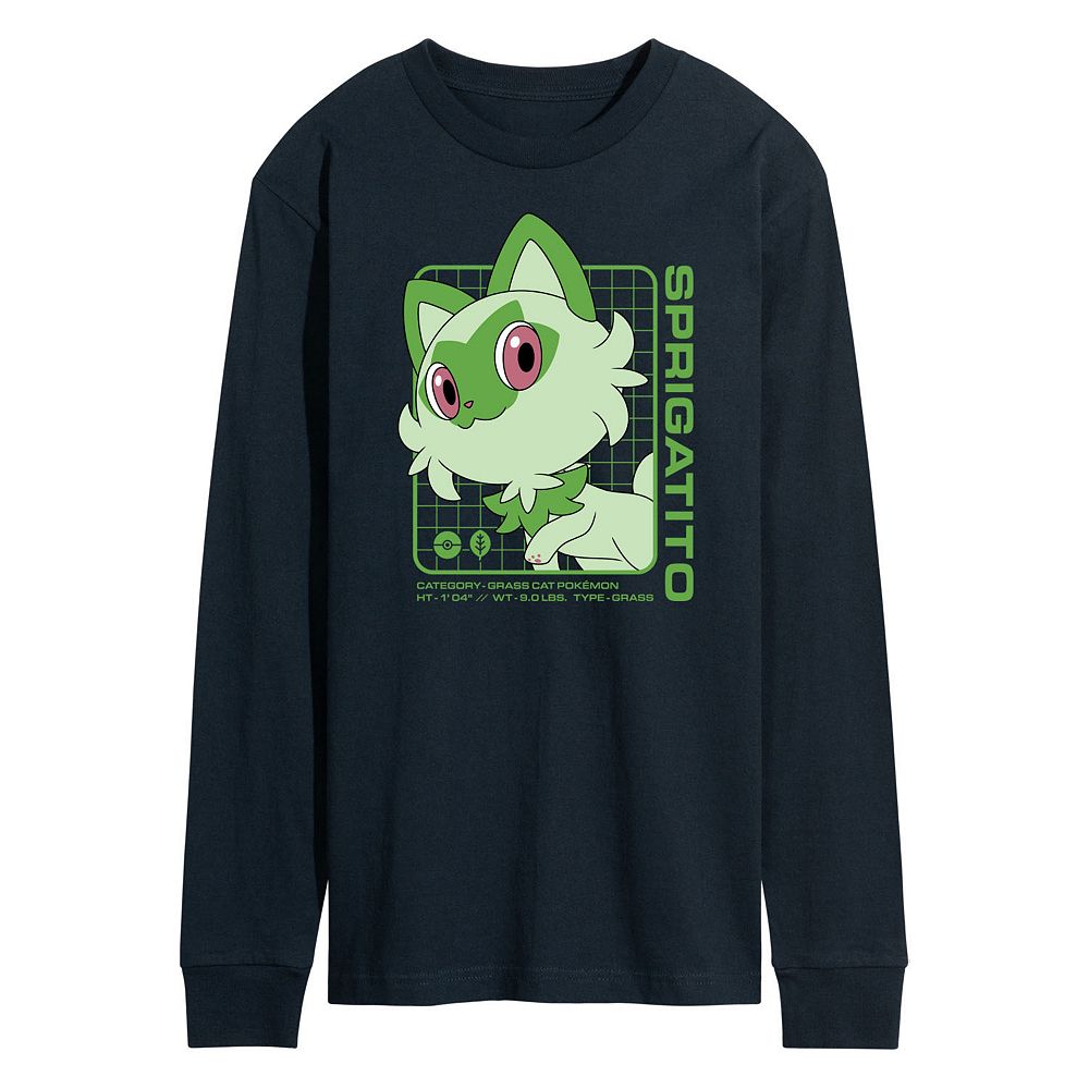 Men's Pokemon Sprigatito Stats Long Sleeve Graphic Tee