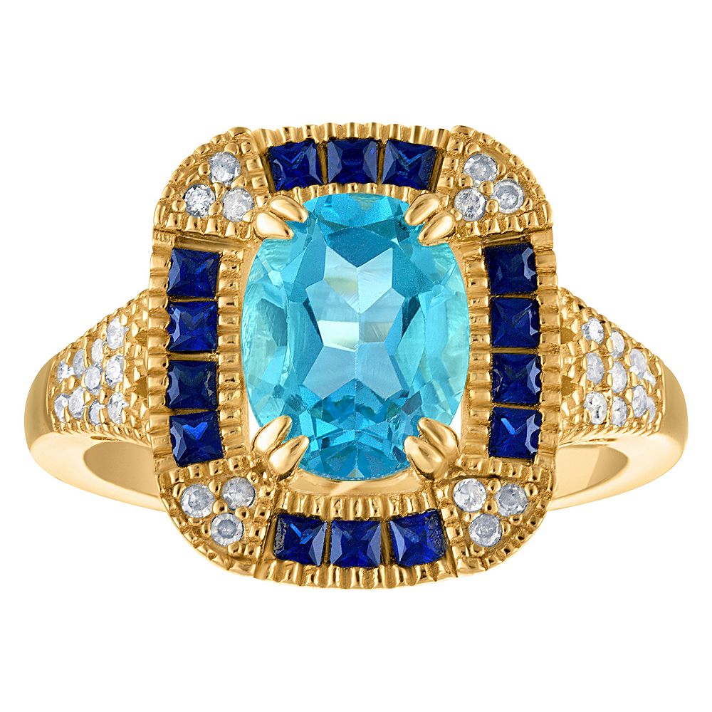 Tiara 14k Gold Plated Sterling Silver Blue Topaz & 1/6 Carat T.W ...