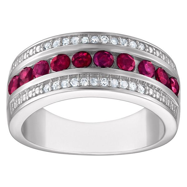 Tiara Sterling Silver Ruby & 1/10 Carat T.W. Diamond Ring