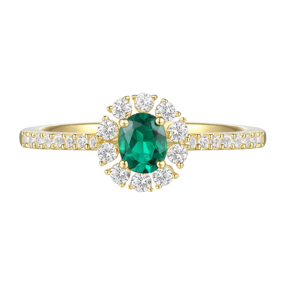 14k Gold Over Silver Lab-Created Emerald, Lab-Created White Sapphire ...