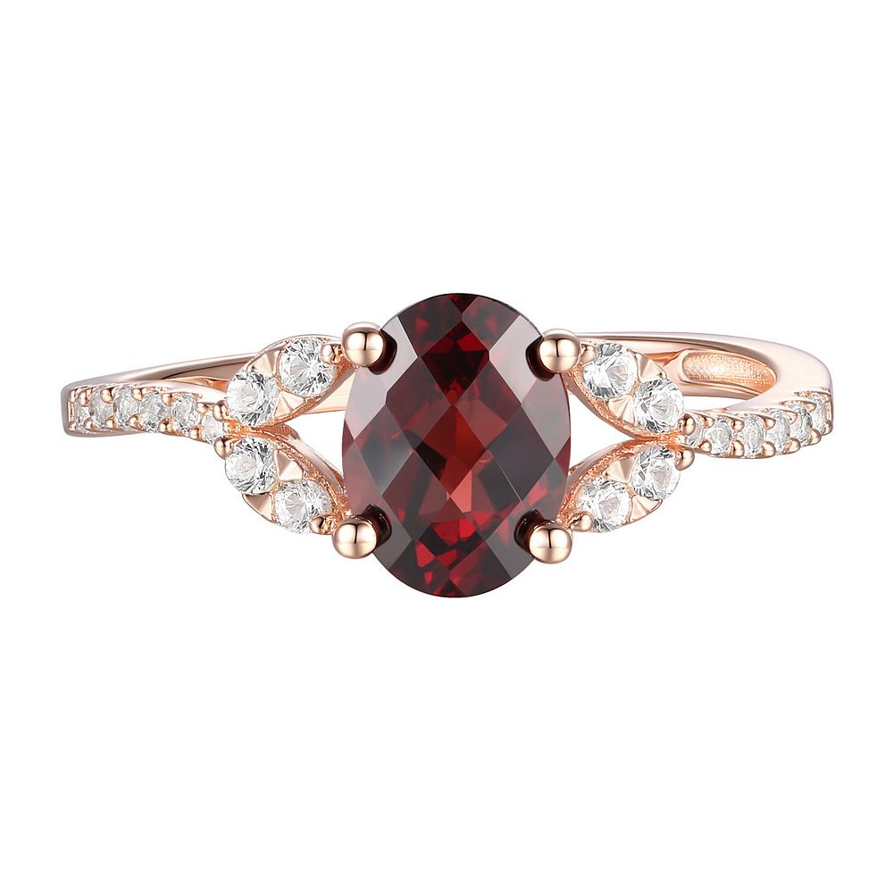 14k Rose Gold Over Silver Garnet & Lab-Created White Sapphire Ring