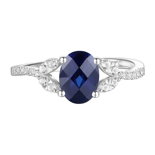 Sterling Silver Lab Created Blue White Sapphire Ring