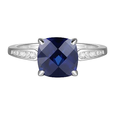 Sterling Silver Lab Created Blue White Sapphire Ring Women s Size 7