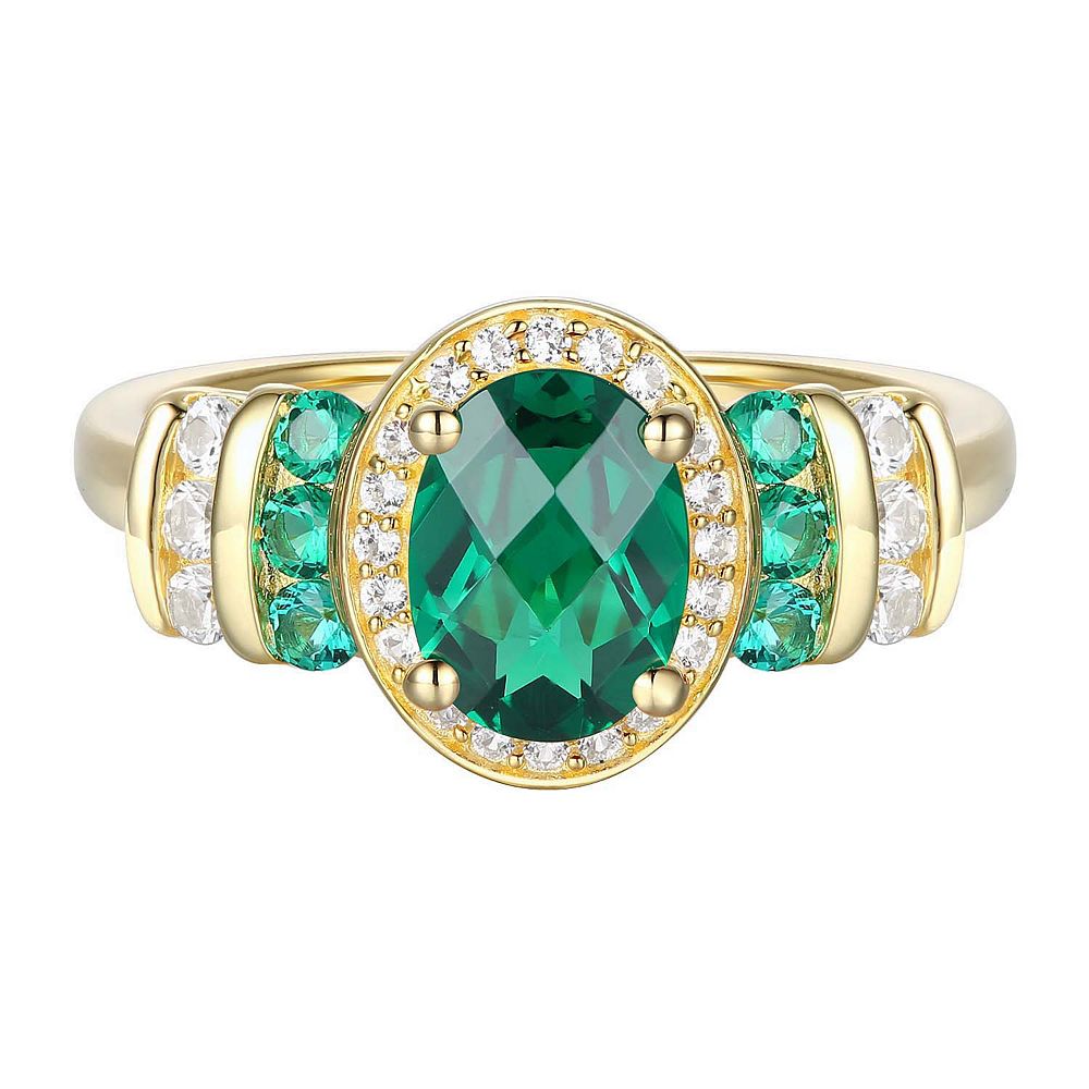 14k Gold Over Silver Lab-Created Emerald & Lab-Created White Sapphire ...