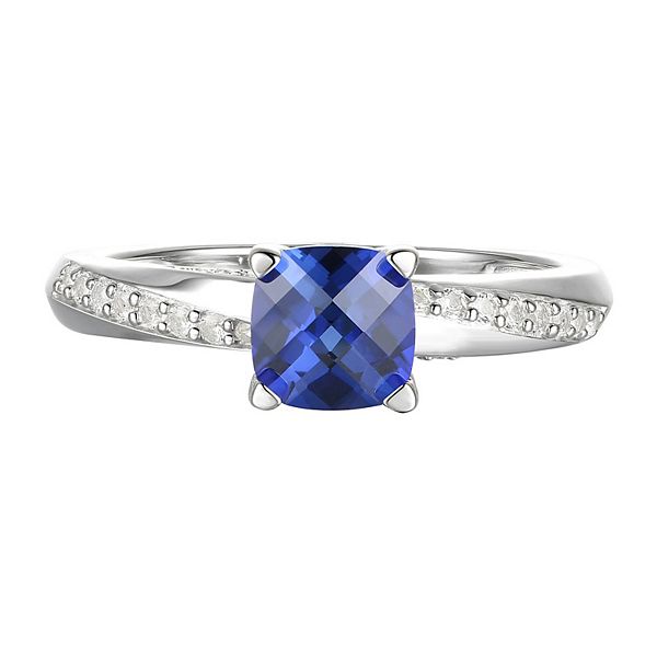 Sterling Silver Lab-Created Blue & White Sapphire Ring