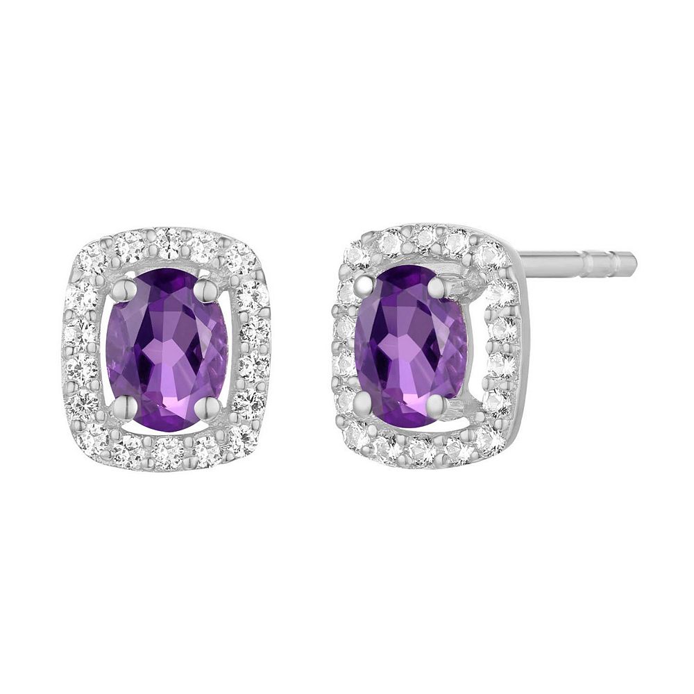Rhodium-Plated Amethyst & Lab-Created White Sapphire Stud Earrings