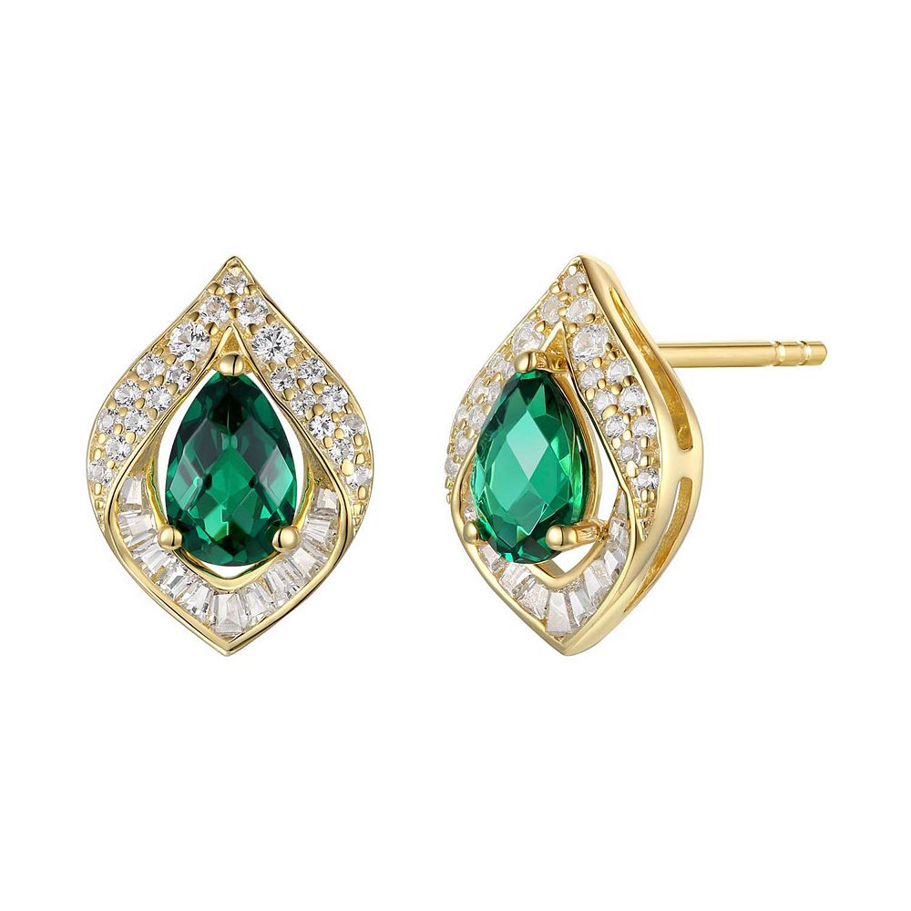MASTERPIECE 14k Gold Over Silver Lab-Created Emerald Earrings