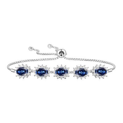 Sterling Silver Lab Created Sapphire Bolo Bracelet