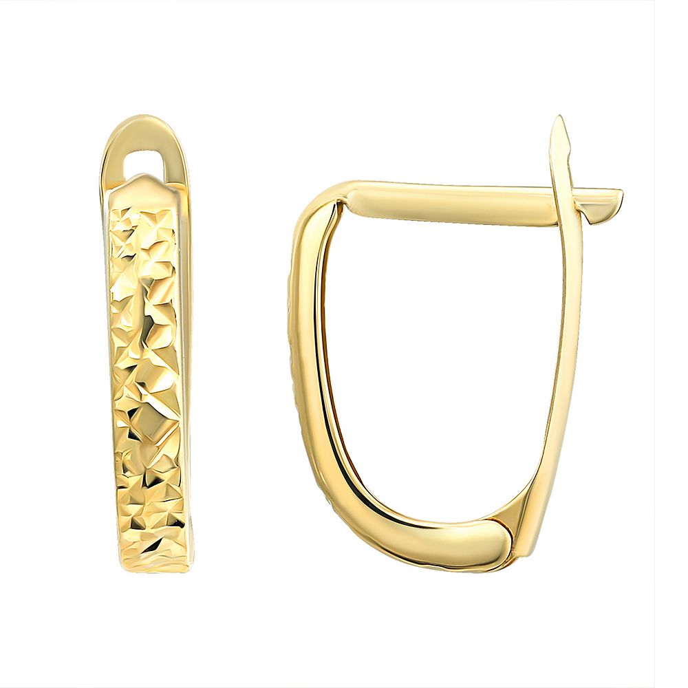 Forever 14K 14k Gold Diamond Cut Oval Huggie Hoop Earrings