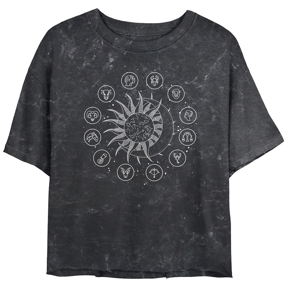 Juniors' Zodiac Sign Sun & Moon Chart Mineral Graphic Tee