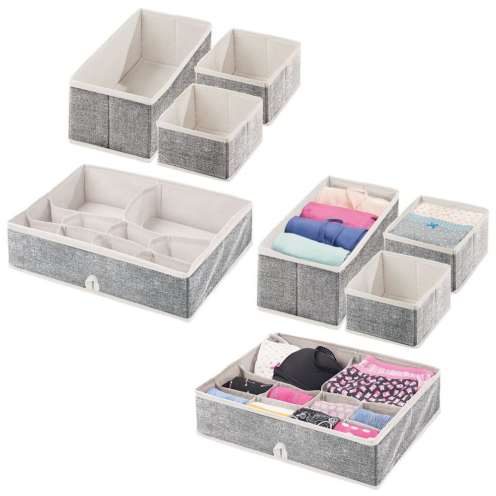 mDesign Soft Fabric Closet Divided Drawer Organizer Bin, 2 Pack, Black ...