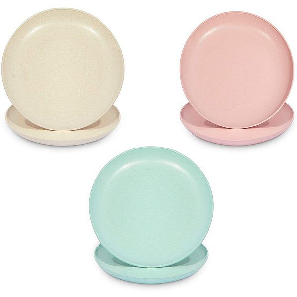 Wheat Straw Plates, Unbreakable Dinner Plates in 3 Colors (8 In, 6 Pack)