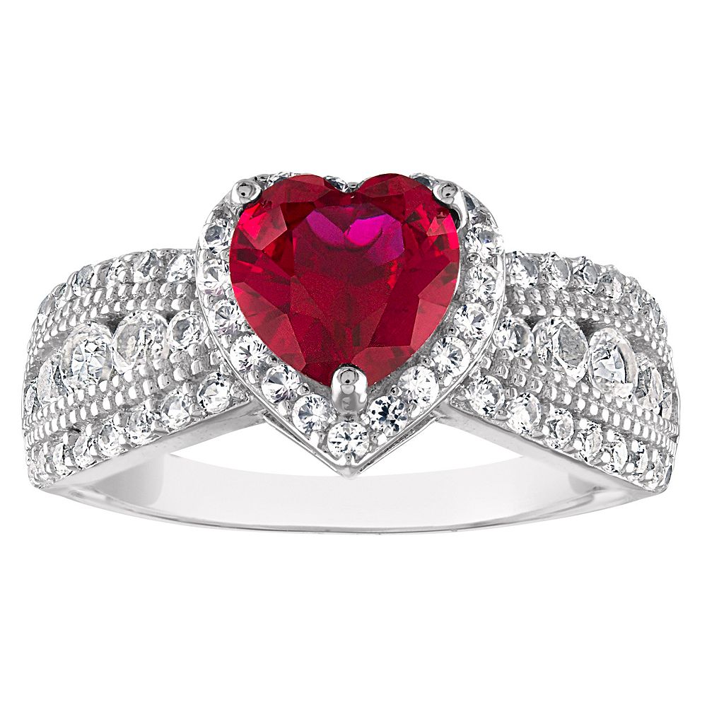 Designs by Gioelli Sterling Silver Lab-Created Ruby Heart Ring