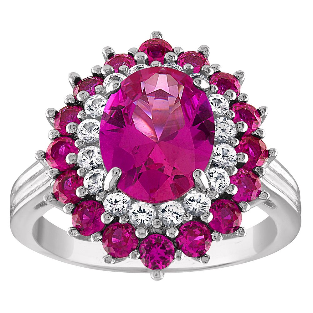 Designs by Gioelli Sterling Silver Lab-Created Pink Sapphire & Ruby Ring
