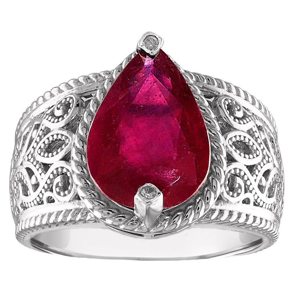 Designs by Gioelli Sterling Silver Ruby & Diamond Accent Filigree Ring