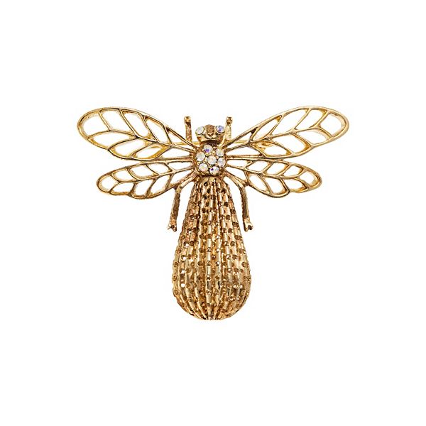 1928 Gold Tone Crystal Bee Pin