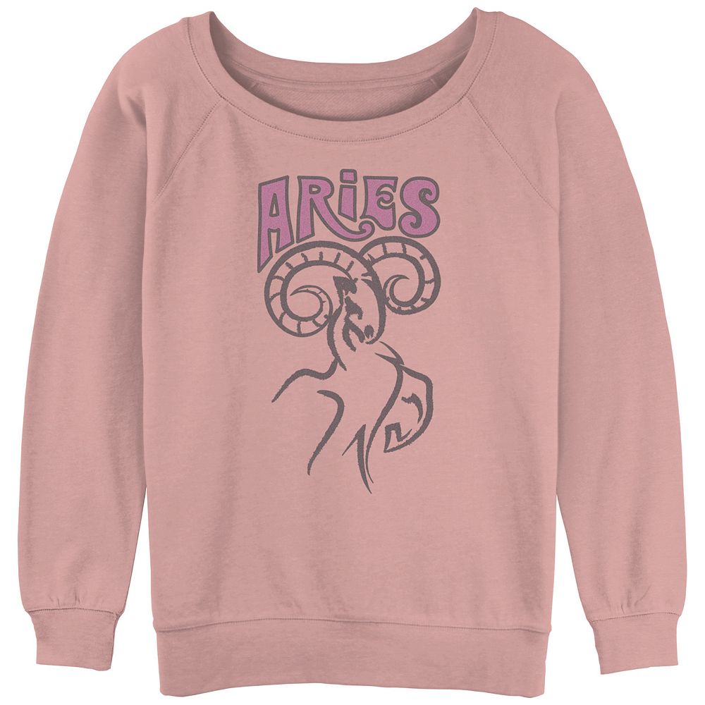 Juniors' Mad Engine Zodiac Aries Sign Bighorn Sheep Sketch Slouchy Graphic Sweatshirt