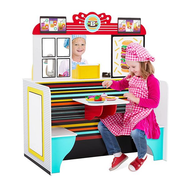 Lil’ Jumbl Double-Sided Restaurant Playset for Kids, Wooden Pretend ...