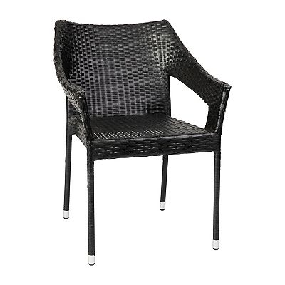 Merrick Lane Eldon Weather Resistant Indoor Outdoor Stacking Patio Dining Chair with Steel Frame and PE Rattan Black