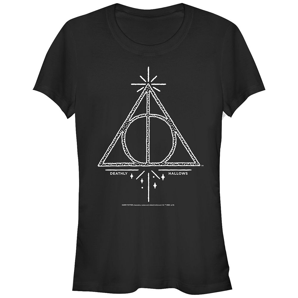 Juniors' Harry Potter Deathly Hallows Symbol Line Art Fitted Graphic Tee