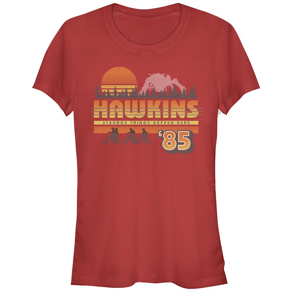 Juniors' Stranger Things Hawkins Strange Things 85 Retro Fitted Graphic Tee