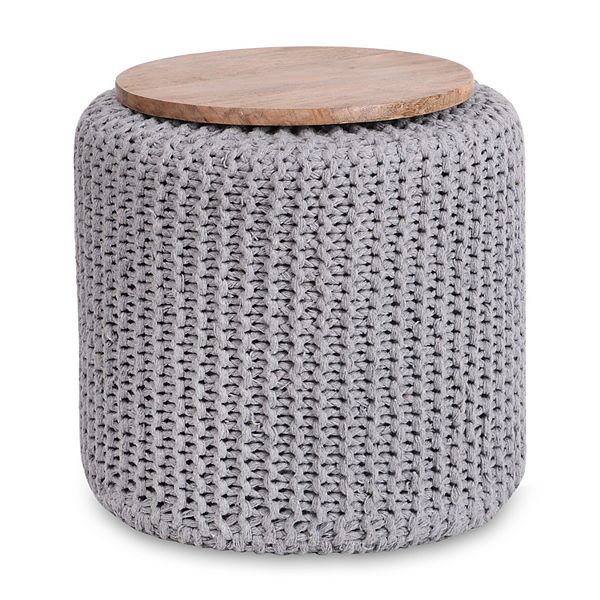 Corina Pouf Hand Knitted, Wooden Tray