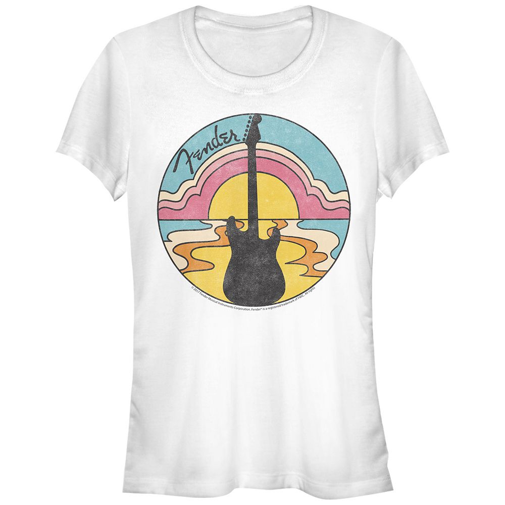 Juniors' Fender Groovy Sunset Logo Fitted Graphic Tee