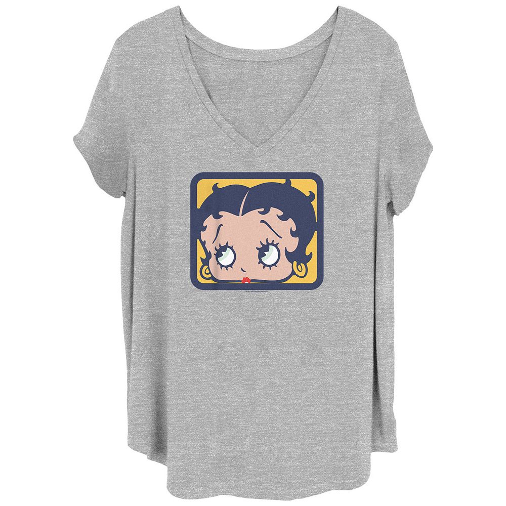 Juniors' Plus Size Betty Boop Head Icon V-Neck Graphic Tee