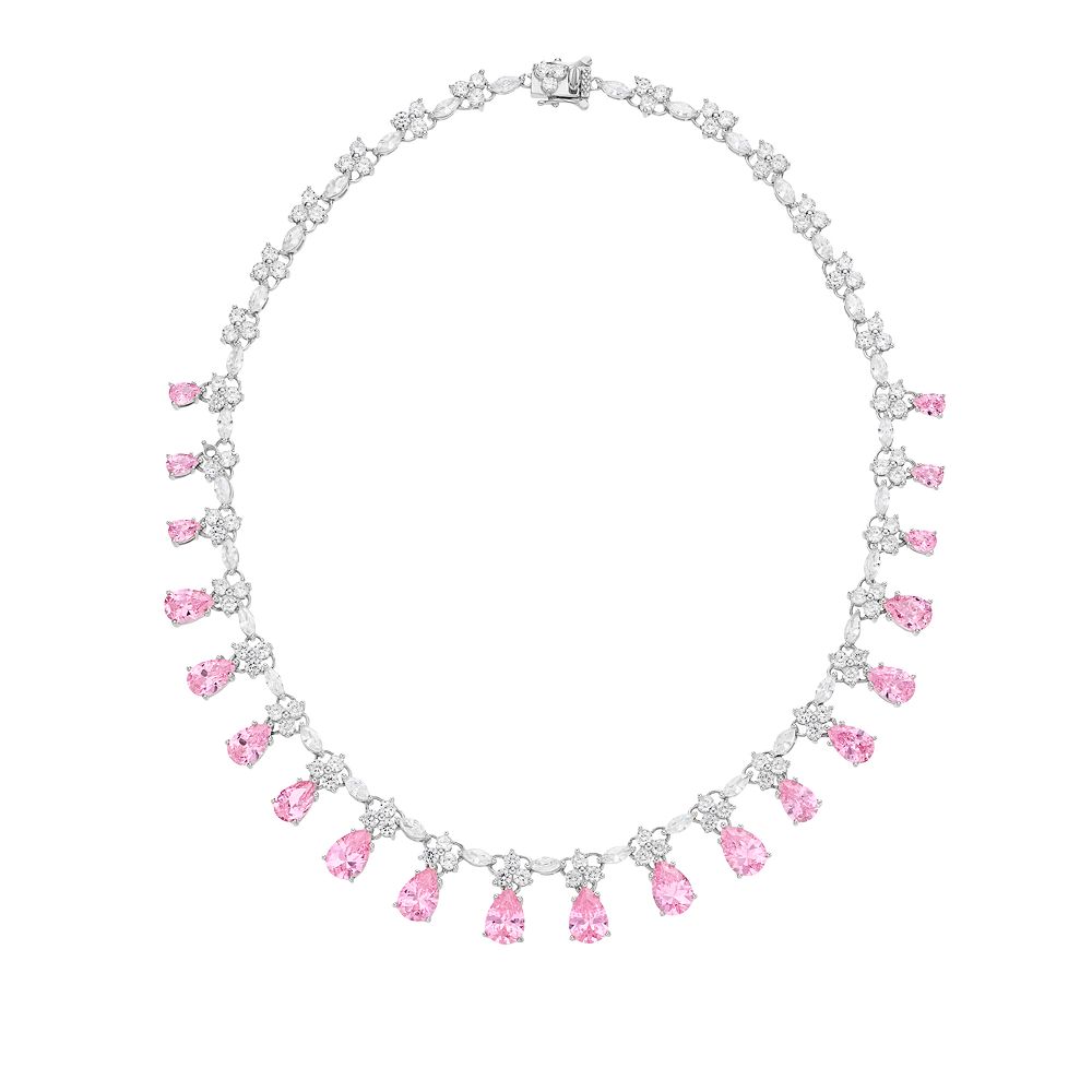 Sterling Silver Cubic Zirconia Drops Collar Necklace