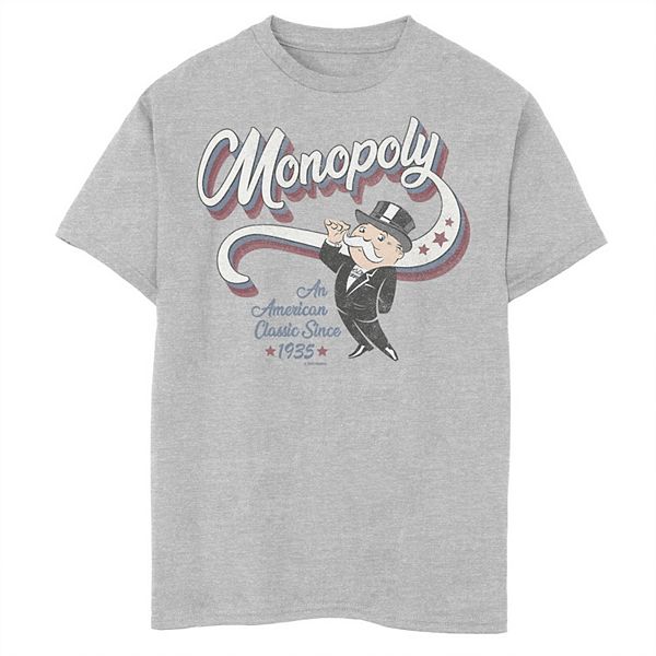 Boys Hasbro Monopoly Americana 3D Logo Monopoly Man Classic Graphic Tee