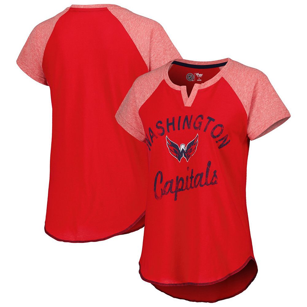 Women's Starter Red Washington Capitals Grand Slam Raglan Notch Neck T ...