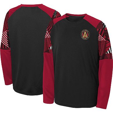 Youth Black/Red Atlanta United FC Gridiron Raglan Long Sleeve T-Shirt