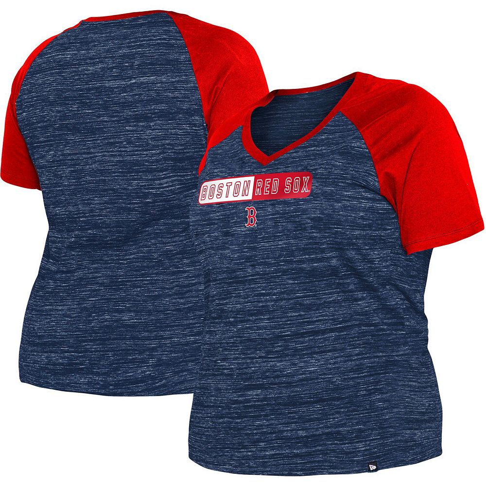 Women's New Era Navy Boston Red Sox Plus Size Space Dye Raglan V-Neck T ...
