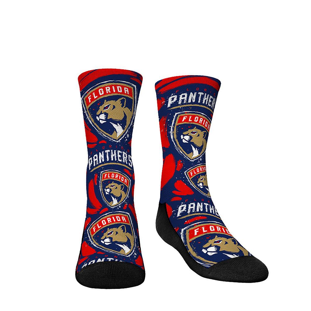 Youth Rock Em Socks Florida Panthers Allover Logo & Paint Crew Socks