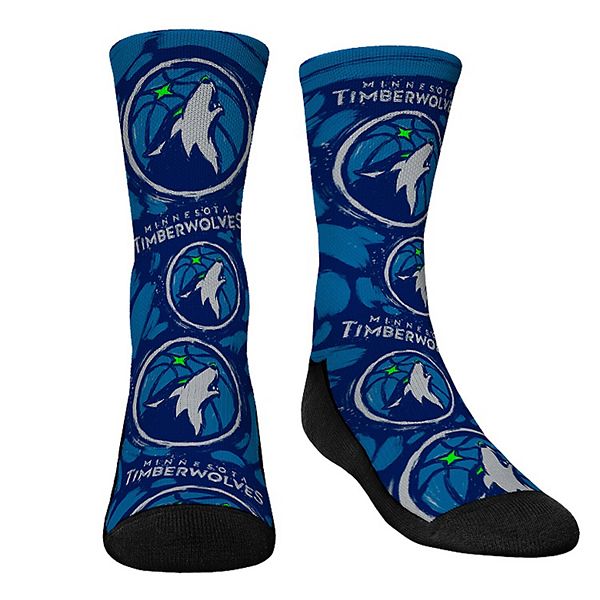 Youth Rock Em Socks Minnesota Timberwolves Allover Logo & Paint Crew Socks