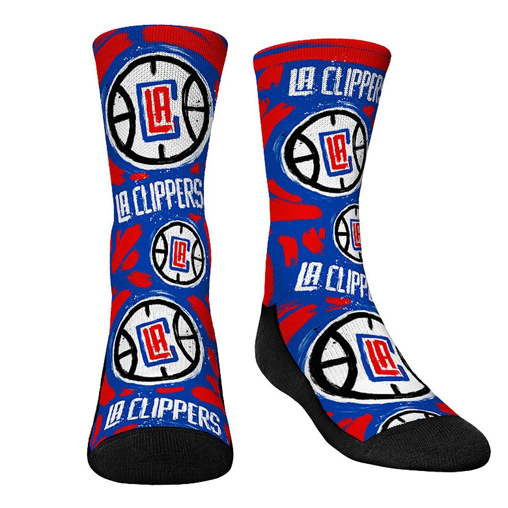 Youth Rock Em Socks LA Clippers Allover Logo & Paint Crew Socks