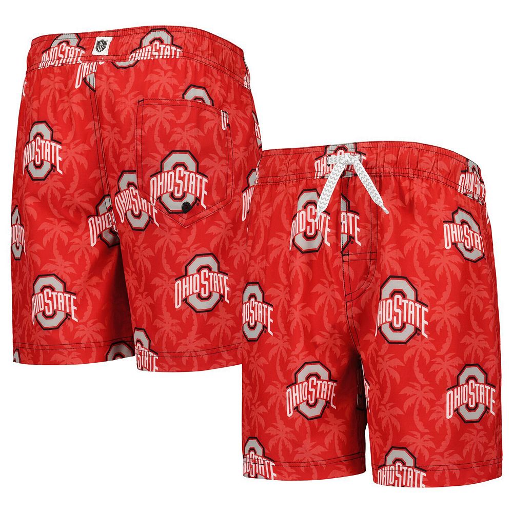 Youth Wes & Willy Scarlet Ohio State Buckeyes Palm Tree Swim Shorts