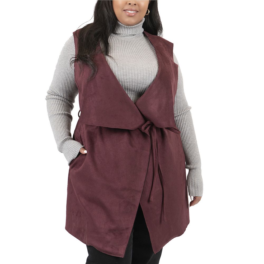 Plus Size MO-KA Belted Drape Front Vest