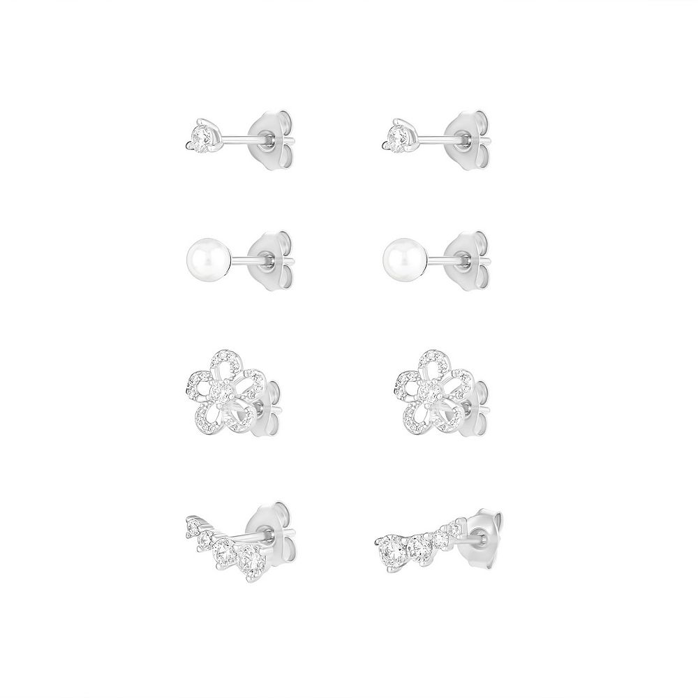 Primrose Sterling Silver 4-Pack Flower Stud Earrings